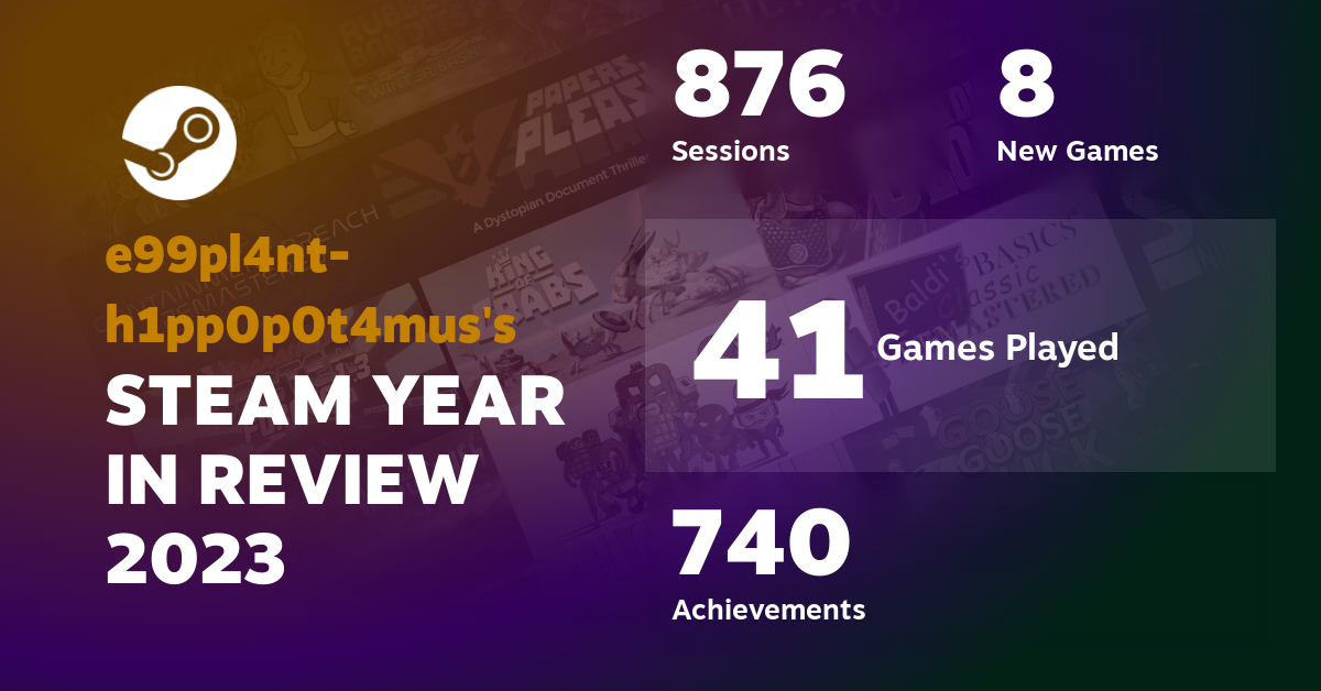 e99pl4nt-h1pp0p0tamus's STEAM REPLAY 2023