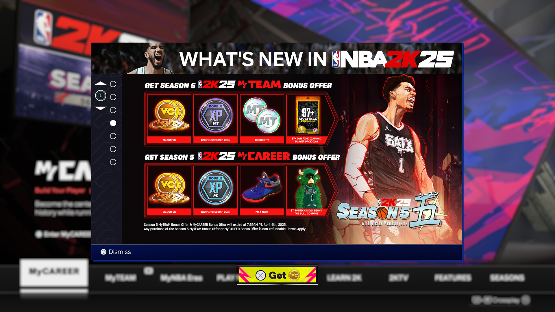 NBA 2K25 MyCAREER Bonusaanbod: Season 5 op Steam